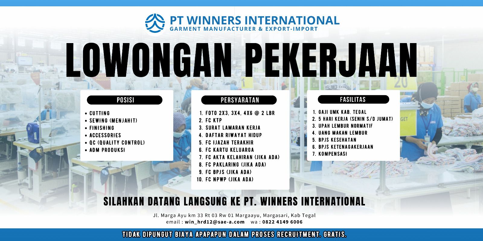 Info Loker : PT Winners International Margasari Membuka Lowongan Kerja ...